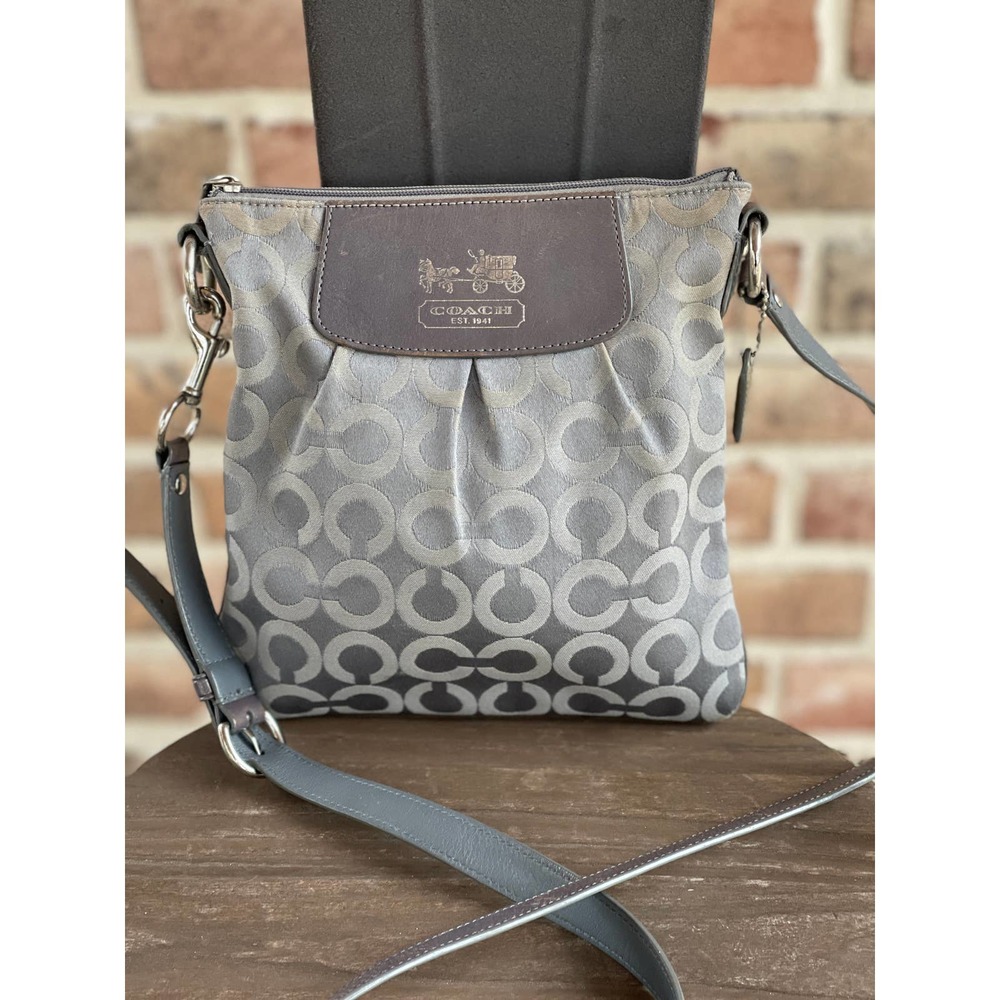 Coach Silver Signature Fabric Opt Art Crossbody Bag - Gem